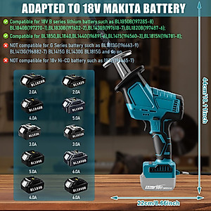 Cordless Reciprocating Saw compatible with 18V Battery makita, 3500RPM Brushless Reciprocating Saw with 4 Saw Blades, Professional Reciprocating Saw for Wood, Metal & PVC Cutting(No battery)