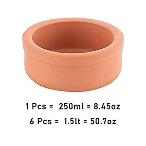 Handmade Clay Pot for Cooking Set of 6, Lead-Free Terracotta Bowls, Mexican, Indian, Turkish, and Korean Cookware, Glazed Earthenware Dinnerware Suitable for Microwave and Oven-Cooking, 4.9 in