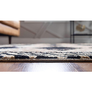 Unique Loom Wildlife Collection Animal Inspired with Leopard Geometric Bordered Design Area Rug, 6 ft x 9 ft, Light Brown/Black