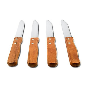 SET OF 4 - 5-Inch Blade Restaurant Style Steak Knives, Round Tip, Thick-Grip Wood Handle Steak Knife Set