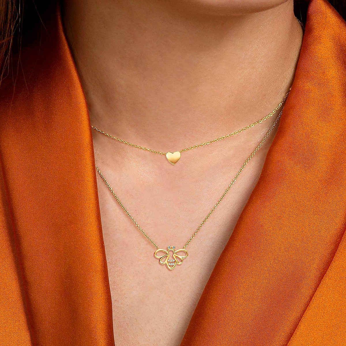 Carleen Solid Real 14K Yellow Gold Tiny Dot 6mm Round Small Cute Simple Heart Necklace Pendant Minimalist Dainty Everyday Fine Jewelry for Women, 16+2 Extender Gold Chain