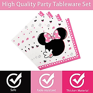 Mouse Birthday Party Supplies-96pcs Twodles Birthday Decorations girl Mouse Party Favors Pink Mouse Plates and Napkins Forks for Minnie Mouse Themed 2nd Birthday Party Decoration supplies