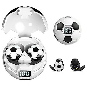 N/0 Soccer Bluetooth 5.1 Wireless Earbuds Sport Headphones IPX7 Waterproof Earbuds Headset with Charging Case Hands-Free Calling Deep Bass Stereo Ear Buds Noise Cancelling Earphones for Gym Running