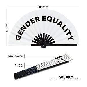Gender Equality Hand Fan Foldable Bamboo Circuit Hand Fan Funny Gag Slang Words Expressions Statement Gifts Festival Accessories Rave Handheld Circuit Event Fan Clack Fans (White)