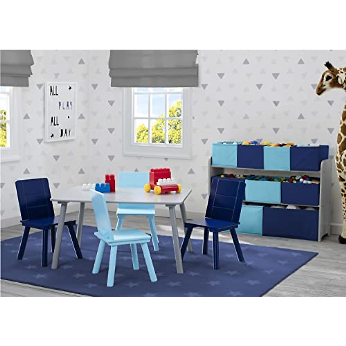 Delta Children Kids Table and Chair Set (4 Chairs Included) - Ideal for Arts & Crafts, Snack Time, Homeschooling, Homework & More - Greenguard Gold Certified, Grey/Blue