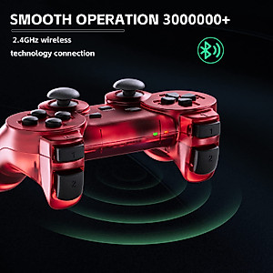 Burcica Wireless Controller for PS2 Play 2 Dual Vibration - ClearRed and ClearPurple