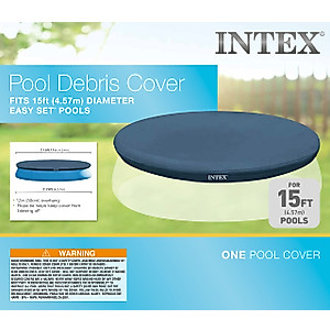 INTEX 28023E Pool Cover: For 15ft Round Easy Set Pools – Includes Rope Tie – Drain Holes – 12in Overhang – Snug Fit