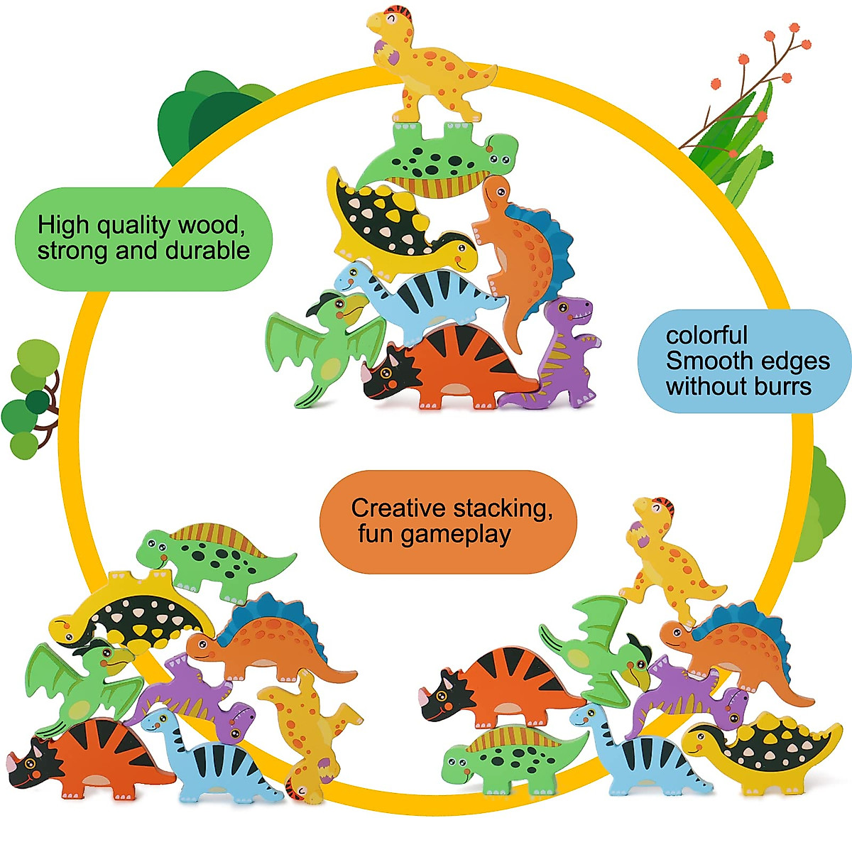 YECEN Easter Dinosaur Eggs Wooden Dinosaur Stacking Game 3 Years Old Montessori Toys