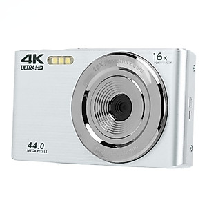 Digital Camera Vlogging Camera, 2.8in Screen 16X Digital Zoom Camera 44MP Photo 4K HD Video Camera, Built in Fill Light, USB Charging, 1200mAh, for Vlogger, Home, Travel (Silver)