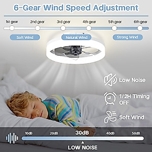 Ceiling Fans With Lights 15.7in, Low Profile Ceiling Fan Flush Mount With Remote, Dimmable LED 3 Color 6 Speeds Timing, Reversible Bladeless Modern Ceiling Fans Fandelier For Bedroom Living Room,White