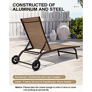 Crestlive Products Outdoor Chaise Lounge Chairs with Wheels Set of 3, Pool Lounge Chairs with 5 Adjustable Position for Patio, Poolside, Yard, Brown