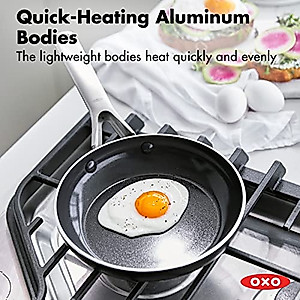 OXO Agility Series 8" Frying Pan Skillet, PFAS-Free Nonstick Lightweight Aluminum, Induction Base, Quick Even Heating, Stainless Steel Handles, Chip-Free Rims, Dishwasher & Oven Safe, Black