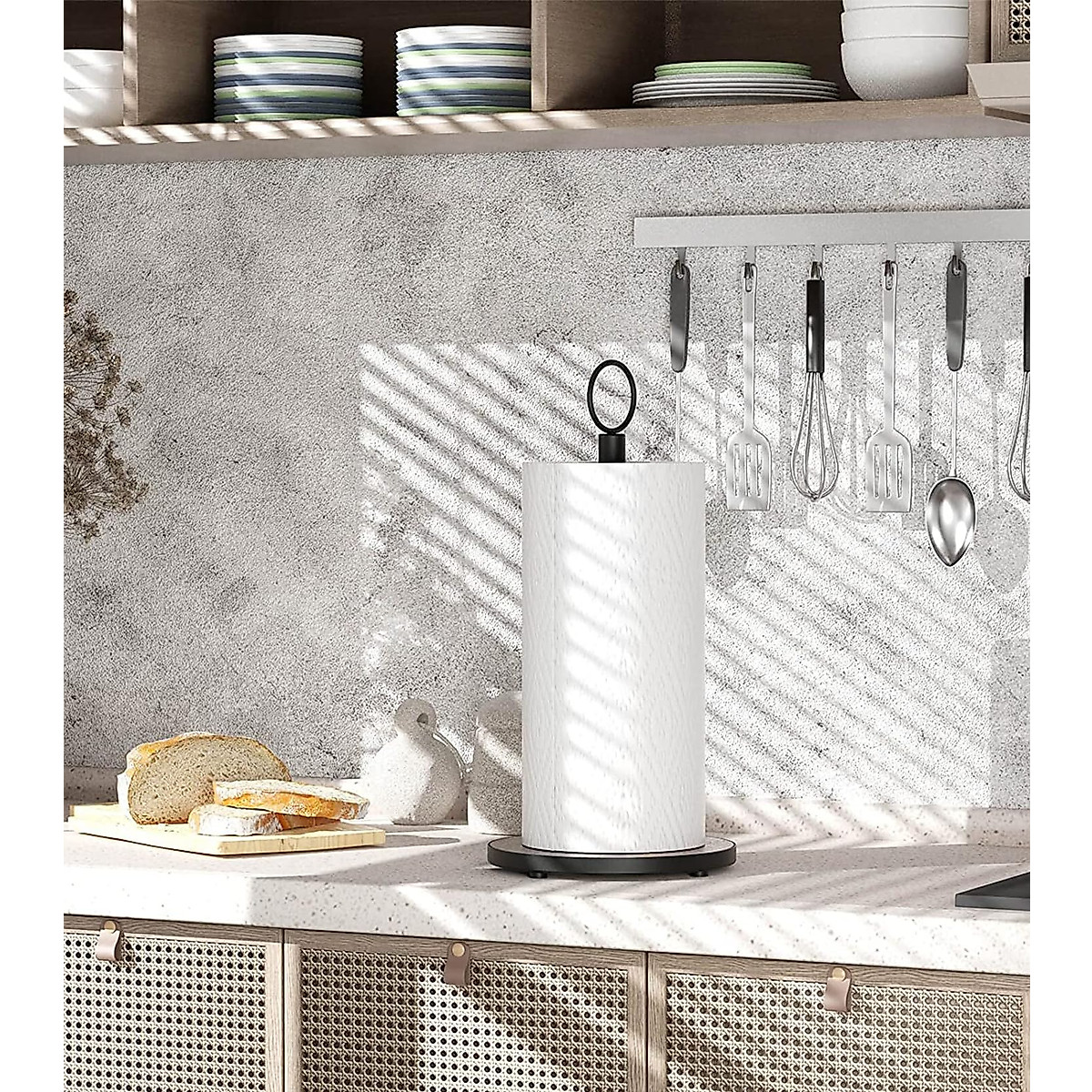 OROPY Paper Towel Holder for Countertop, Heavy Weighted Faux Marble, Kitchen Paper Roll Holder Stand for Standard or Jumbo-Sized Rolls