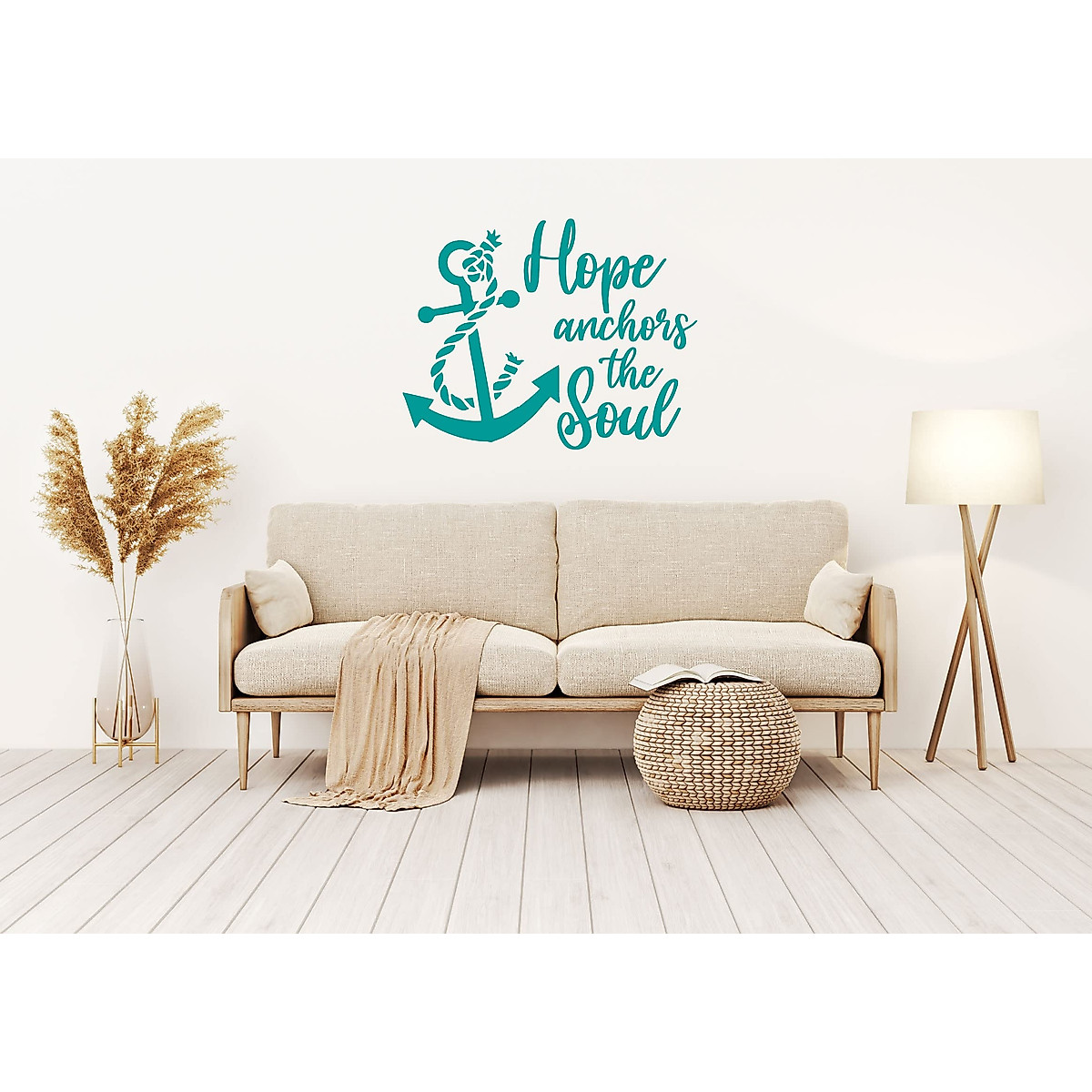 Hope Customized Vinyl Wall Decal - Customized Nautical Inspirational Quote - Hope Anchors The Soul With Anchor Silhouette - Home Decoration for Family Room, Nursery, Bedroom, or Beach House - Removable Sticker