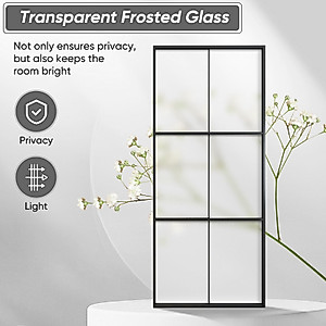 BARNSMITH 42in x 84in Aluminum Glass Barn Door Panel DIY Frosted Tempered Glass Door Slab Disassembled(Sliding Hardware not Included), Lightweight Sliding Door, Easy Assembly