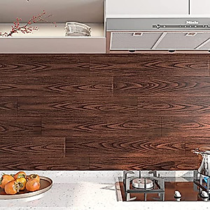 FunStick 6"x36" 15 Pcs Peel and Stick Floor Tile Wood Planks Waterproof Laminate Flooring Red Brown Wood Vinyl Flooring Planks Peel and Stick Flooring for Bathroom Floor Tile Bedroom Walls RV Laundry