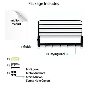 brightmaison Clothes Drying Rack, Laundry Room Organizer with Hooks for Hanging, Wall Mounted Drying Rack Metal, Black