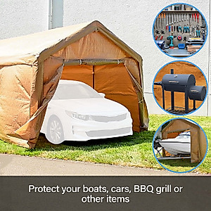 ALEKO Carport | Outdoor Event Tent | Carport Garage Canopy | Shelter Storage with Sidewalls | 10 x 20 x 8.5 Feet | Beige