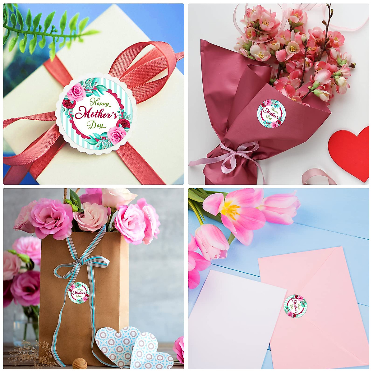 FLYAB Happy Mother's Day Labels Stickers,1.5" Flowers Mother's Day Gift Tag Stickers,Farmhouse Mother's Day Gift Labels for Gift Wrap Box Envelope Seals Card Party Favor,36PCS