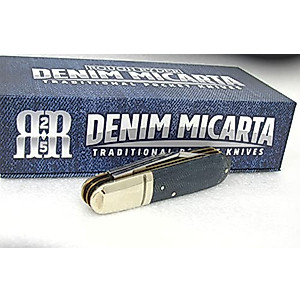 Blue Jean Denim Micarta Handle Rough Ryder Traditional Two Blade Barlow Pocket Knife