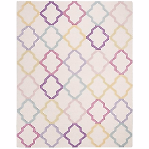 SAFAVIEH Kids Collection Area Rug - 8' x 10', Ivory & Multi, Handmade Trellis Wool, Ideal for High Traffic Areas in Playroom, Nursery, Bedroom (SFK102A)