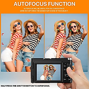 4K Digital Camera for Photography with 3'' 180°Flip Screen, Autofocus 48MP Vlogging Cameras for YouTube Compact Camera with 16X Digital Zoom 32GB SD Card, 2 Batteries and Charging Stand for Travel