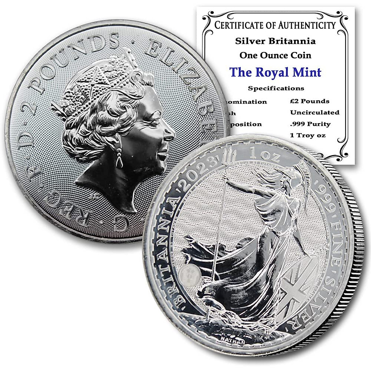 2023 Lot of (5) 1 oz British Silver Britannia Coins by the Royal Mint Brilliant Uncirculated with Certificates of Authenticity £2 BU