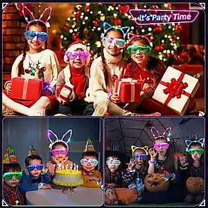 Fabeto Light Up Glow Party Supplies 65 Pack New Year Eve LED Glow In The Dark Birthday Neon Party Favors Accssories for Kids Adults, 5 Glasses 10 Bracelets 5 Headbands 5 Necklaces 40 Finger Lights