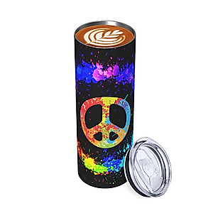 Mount Hour Rainbow Peace Stainless Steel Insulated Tumbler 20 OZ, Coffee Mug Cup with Splash-Proof Lid and Straw for Car Home Office Outdoor Travel