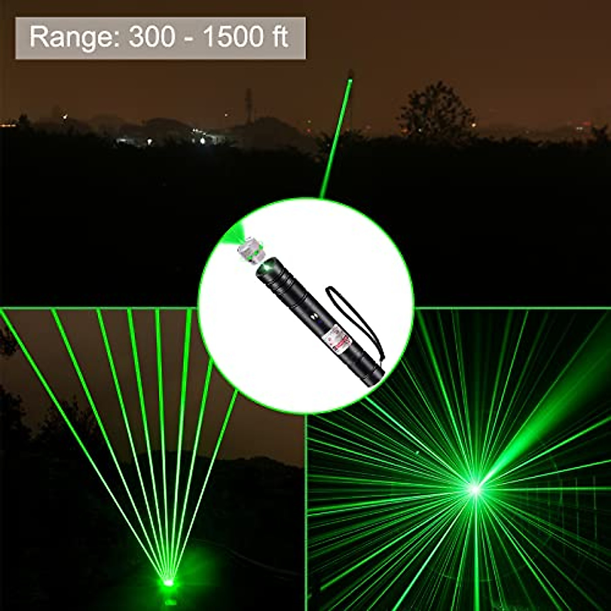 BKTLCAU High Power Laser Pointer, New Long Range Green Pointer, Tactical Flashlight Pen for Hiking, Hunting, Outdoor, USB Recharge. Star Cap Adjustable Focus for Night Camping
