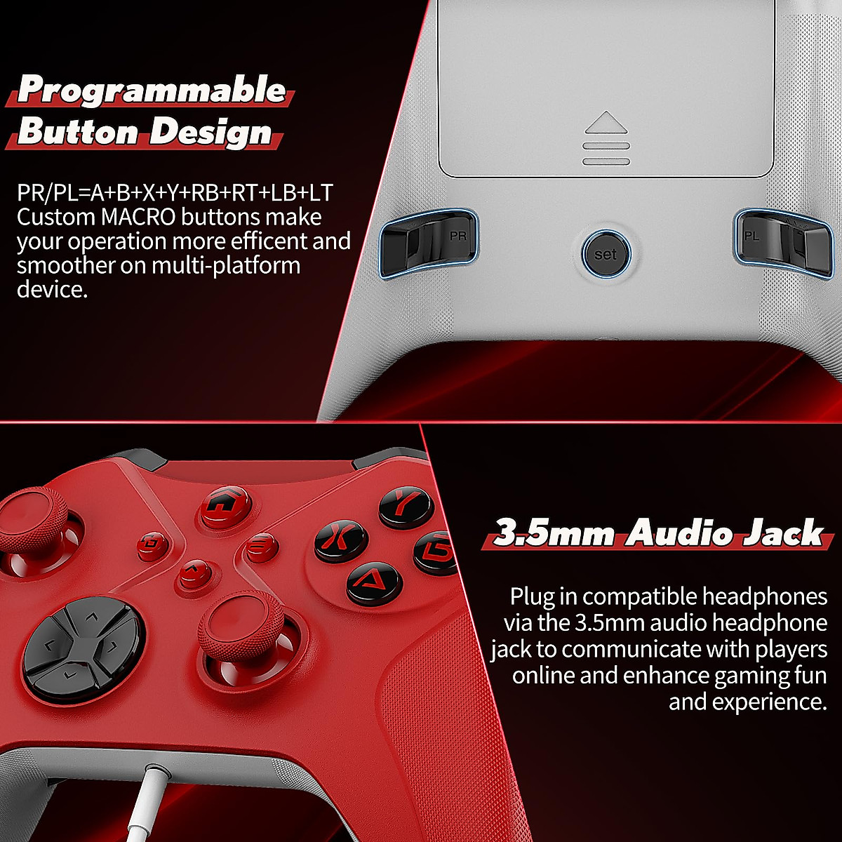 LENISUOLE Wireless PC Controller for Windows PC 7/8/10/11/Android/IOS/Steam Platform丨Connecting to Xbox Consoles is Not Supported at this Time丨 Built-in Dual Vibration and Turbo Funtion (Red)