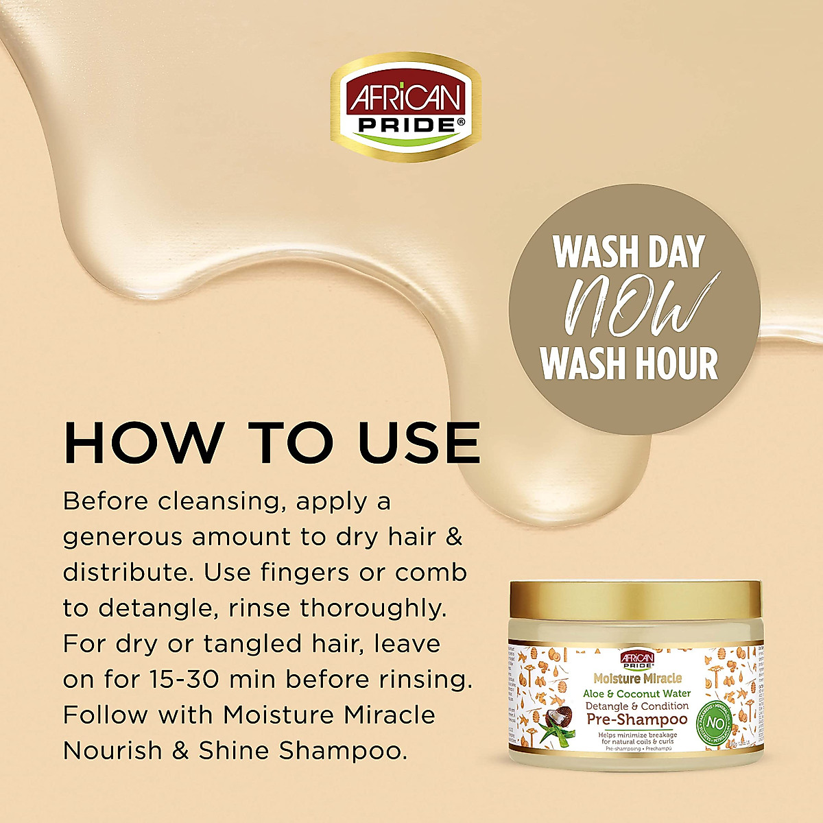 African Pride Moisture Miracle Aloe & Coconut Water Pre-Shampoo - Helps Minimize Hair Breakage for Natural Coils & Curls, Detangles & Conditions, 12 oz