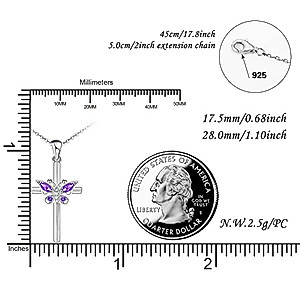 Distance Cross Necklace for Women 925 Sterling Silver Jewelry Pendant Necklace for Mom Wife Gift for Mother's Day or Birthday (Butterfly Purple Cross Necklace)