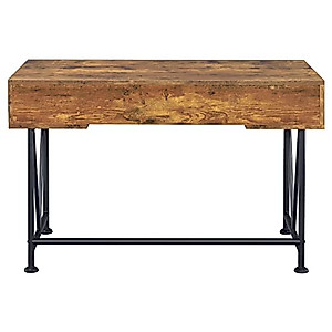 Coaster Furniture Analiese Farmhouse 3 Drawer Home Office Writing Desk Black Metal Base Antique Nutmeg Brown 801541