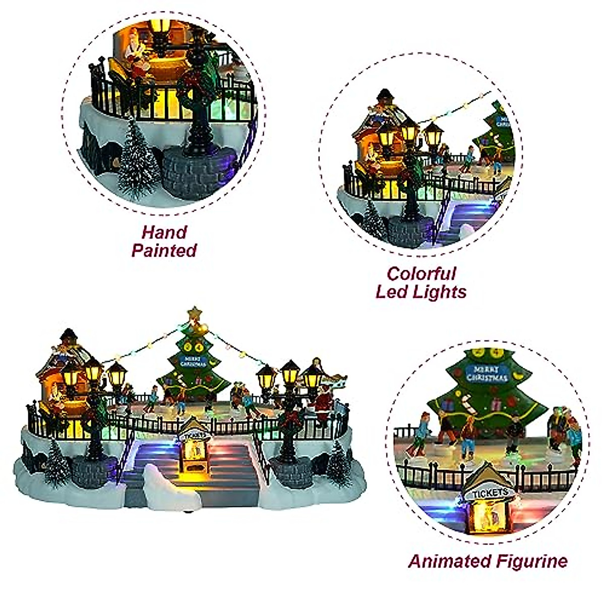 YQQY Skating Christmas Village - Animated Musical Winter Snow Village with 7 Moving Skaters - Indoor Decorations for Home Tabletop Gift