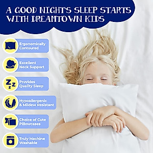Dreamtown Kids Toddler Pillow & Pillowcase, Hypoallergenic, Made in USA, Soft & Breathable
