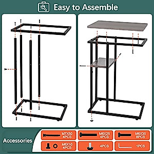 Yoobure C Shaped End Table Set of 2, Side Table for Couch and Bed, Small Side Table for Small Spaces, Living Room, Bedroom, Rustic Snack Table
