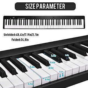 88 Key Foldable Digital Piano Keyboard,Full Size Semi Weighted Keys Bluetooth Keyboard Portable Electronic Piano with Pedal, piano bag,charger,Bluetooth MIDI,music stand for all ages