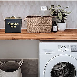 SHUNTU Pods Holder for Laundry Room - Pods Box with Lid for Laundry Room Metal Laundry Pods Holder for Laundry Room Décor and Organization(Black)