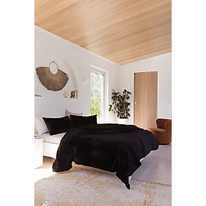 Sophia-Art 3 Pcs Ultra Luxury Rayon Velvet Bedding Boho Solid Duvet Cover UO Comforter Cover (Black, King 90"x104")