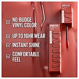 Maybelline Super Stay Vinyl Ink Longwear No-Budge Liquid Lipcolor Makeup, Highly Pigmented Color and Instant Shine, Charged, Brown Lipstick, 0.14 fl oz, 1 Count