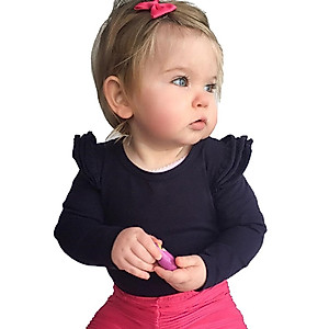 Y·J Back home Black Ruffle Onesie,Baby Girls Flutter Long Sleeve Onesie Organic Cotton Onepiece Boydsuit Shirt Solid Blank Outfit, 9-12 Months