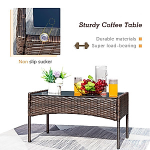 Flamaker Outdoor Furniture Patio Set Cushioned PE Wicker Rattan Chairs with Coffee Table 4 PCS for Garden Poolside Porch Backyard Lawn Balcony Use (Brown&Beige)