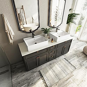 Sinber BVS2417A-OK 24" x 17" x 6.3" White Rectangular Ceramic Countertop Bathroom Vanity Vessel Sink