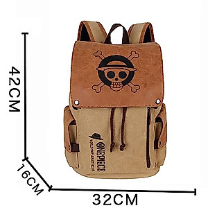 TOBVQOO Anime Backpack One Piece Luffy Canvas Travel Bag Daypack Laptop Bagpacks (Yellow)