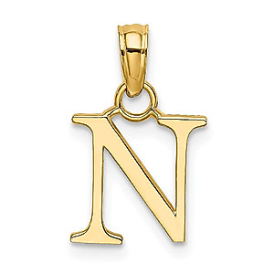 Solid 14k Yellow Gold N Block Initial Letter Alphabet Charm Pendant