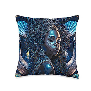 Puddintaine's Prayer Yemoja of The Sea-Yoruba Orisha Throw Pillow, 16x16, Multicolor