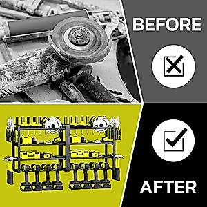 KAFAHOM Power Tool Organizer, 8 Drill Holder Wall Mount, 4 Layers Garage Tool Organizers and Tool Storage Rack, Heavy Duty Metal Tool Shelf with Screwdriver Holder/Plier Holder/Hammer Holder