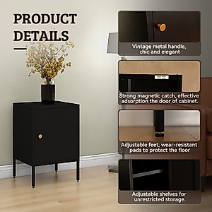 WISUNO Metal Nightstand,End Side Table,Bedside Storage Cabinet wiht Door,Adustable Shelf,for Bedroom,Living Room, Kitchen,Office,Easy Assemble. (One Door, Black)