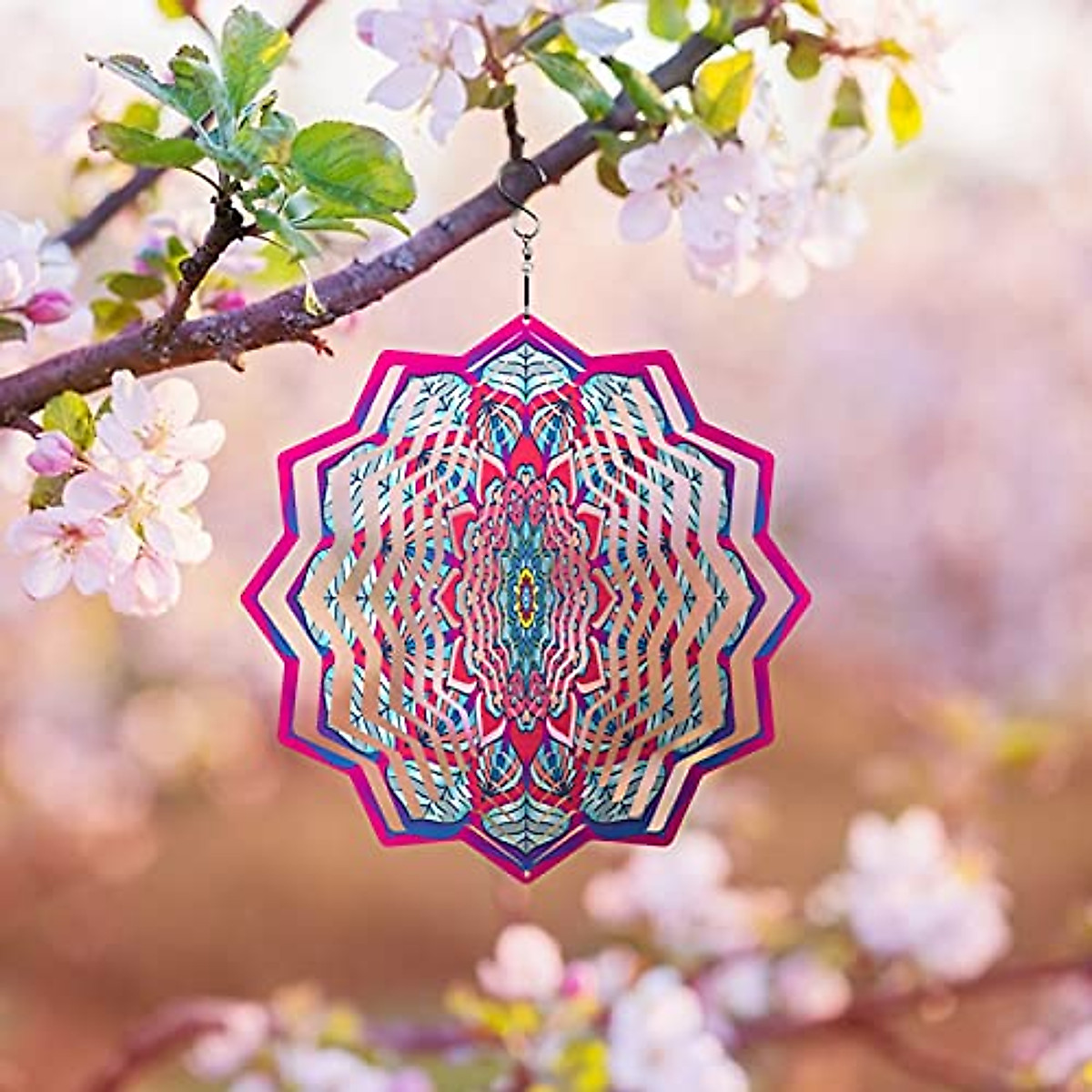 Wind Spinners for Yard and Garden - 2 Styles Mandala Hanging Wind Catcher Decor, 11.8in Stainless Steel Geometric 3D Kinetic Art with Swivel Hooks for Outdoor Ornaments Unusual Gifts